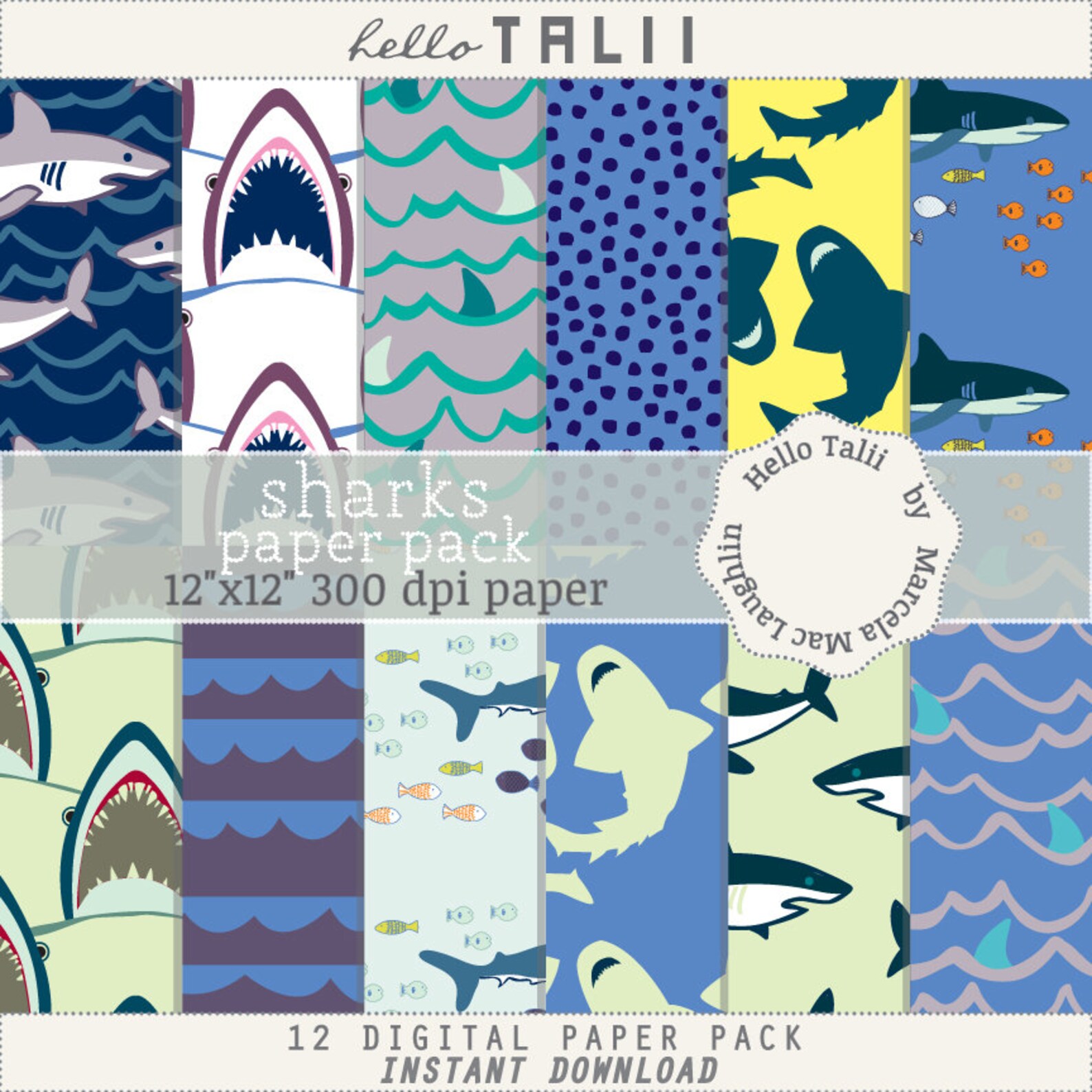 SHARKS Digital Paper Shark Attack Backgrounds Boys Patterns - Etsy