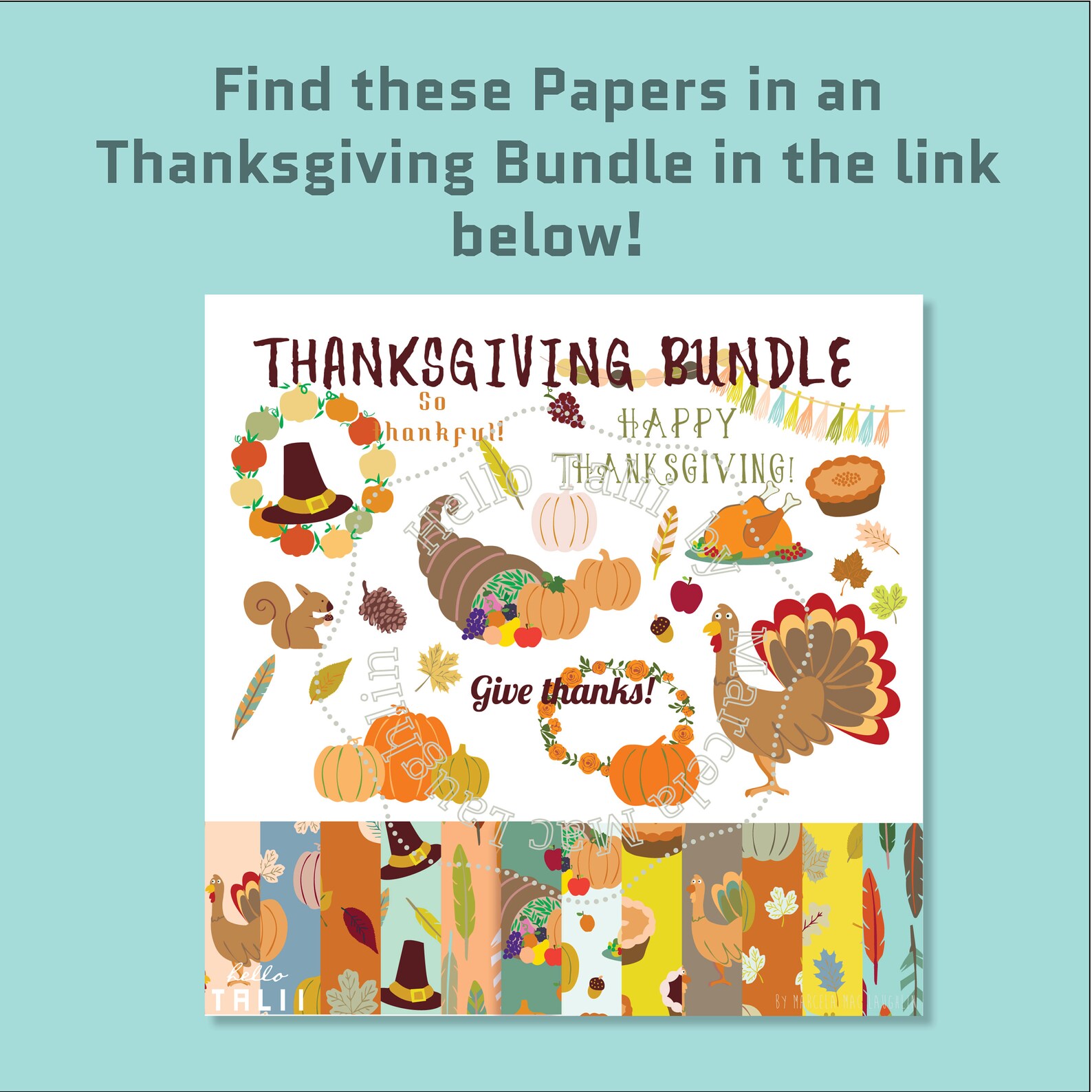 Happy THANKSGIVING Digital Paper- Thanksgiving Decor Turkey Cornucopia ...