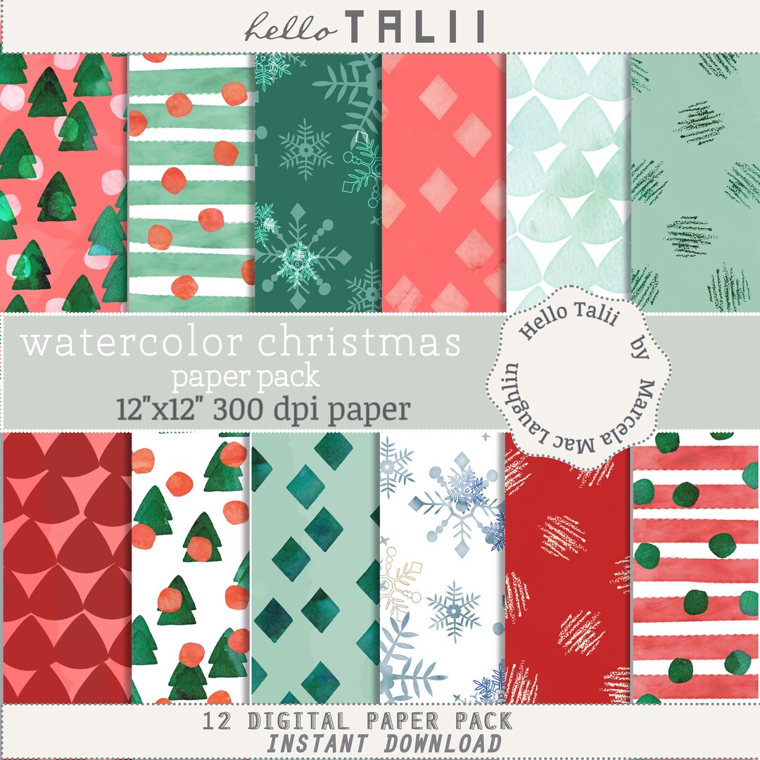 WATERCOLOR CHRISTMAS Backgrounds- Christmas Patterns Digital Paper ...