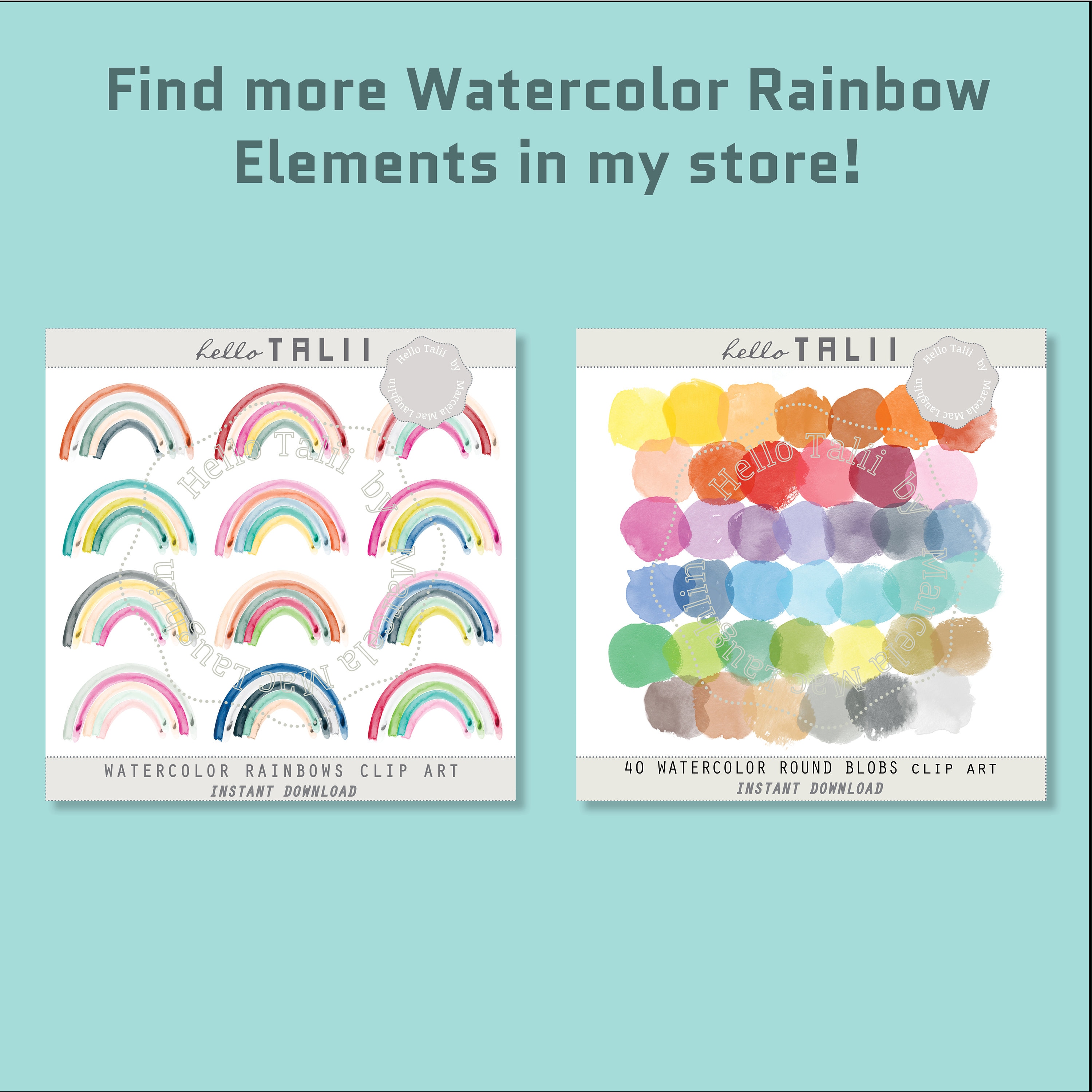 WATERCOLOR BRUSHSTROKES Clip Art 40 Hand painted Rainbow | Etsy