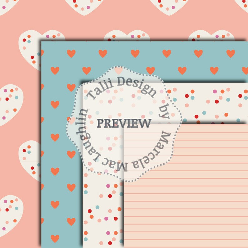 Hearts Digital Paper CONFETTI LOVE Pastel Colors Backgrounds | Etsy