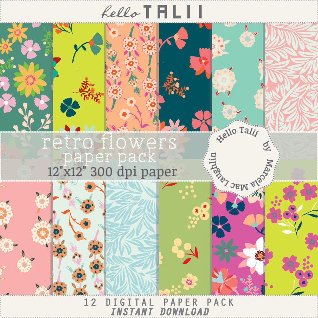 Flowers Digital Paper RETRO FLOWERS Paper Vintage Flowers - Etsy