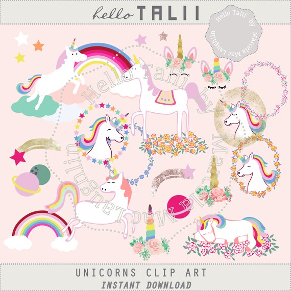 Floral Unicorn Party Clip Art