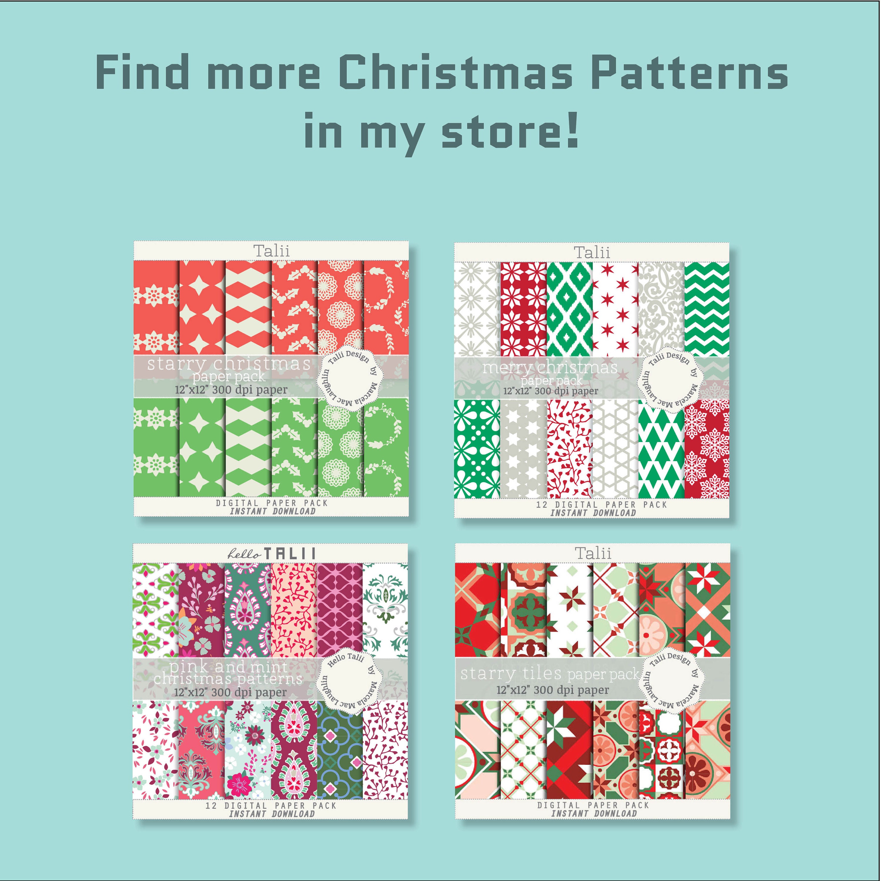 Christmas Digital Paper LUXURY CHRISTMAS- Red Gold Green Mint ...
