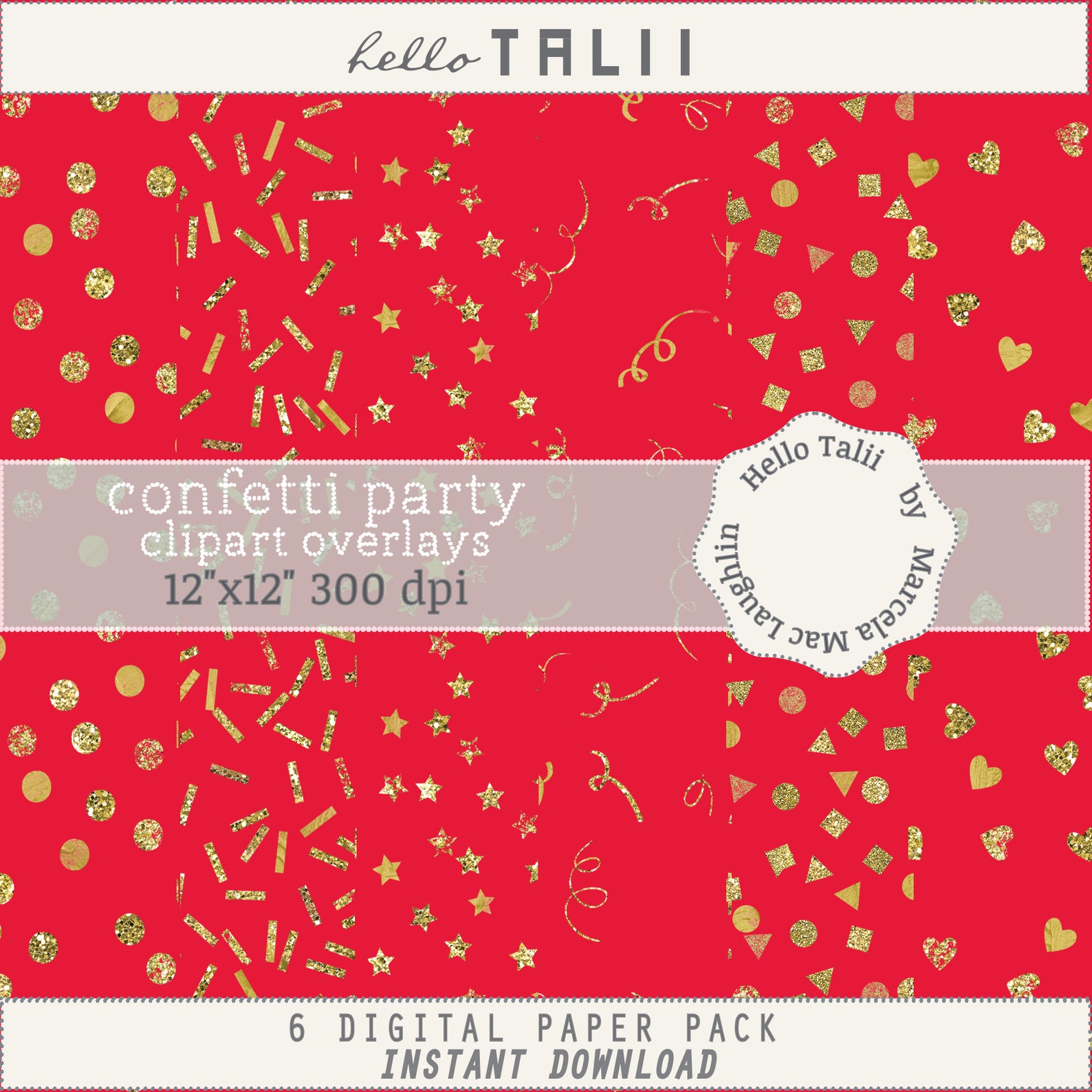 Red and Gold CONFETTI Digital Paper Christmas Glitter | Etsy
