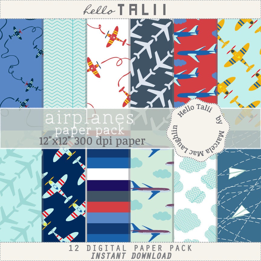 AIRPLANE Digital Paper Airplane Birthday Paper Plane Air Mail - Etsy