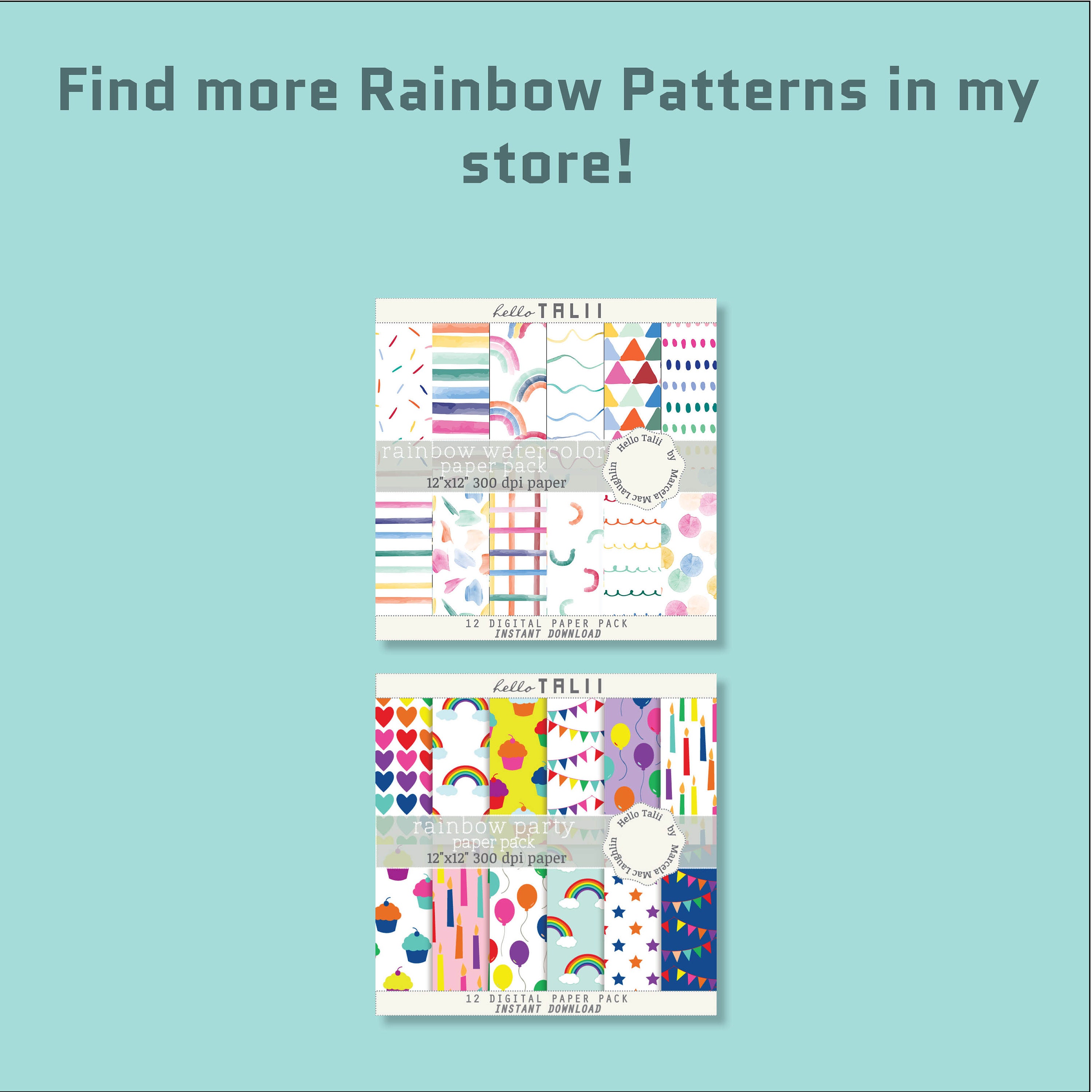 Rainbow Digital Paper RAINBOW BIRTHDAY Rainbow Colors Rainbow | Etsy