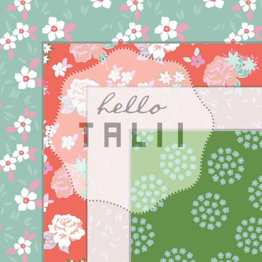 CORAL and WHITE Flowers DIGITAL Paper- Coral Pink Mint Floral Patterns ...