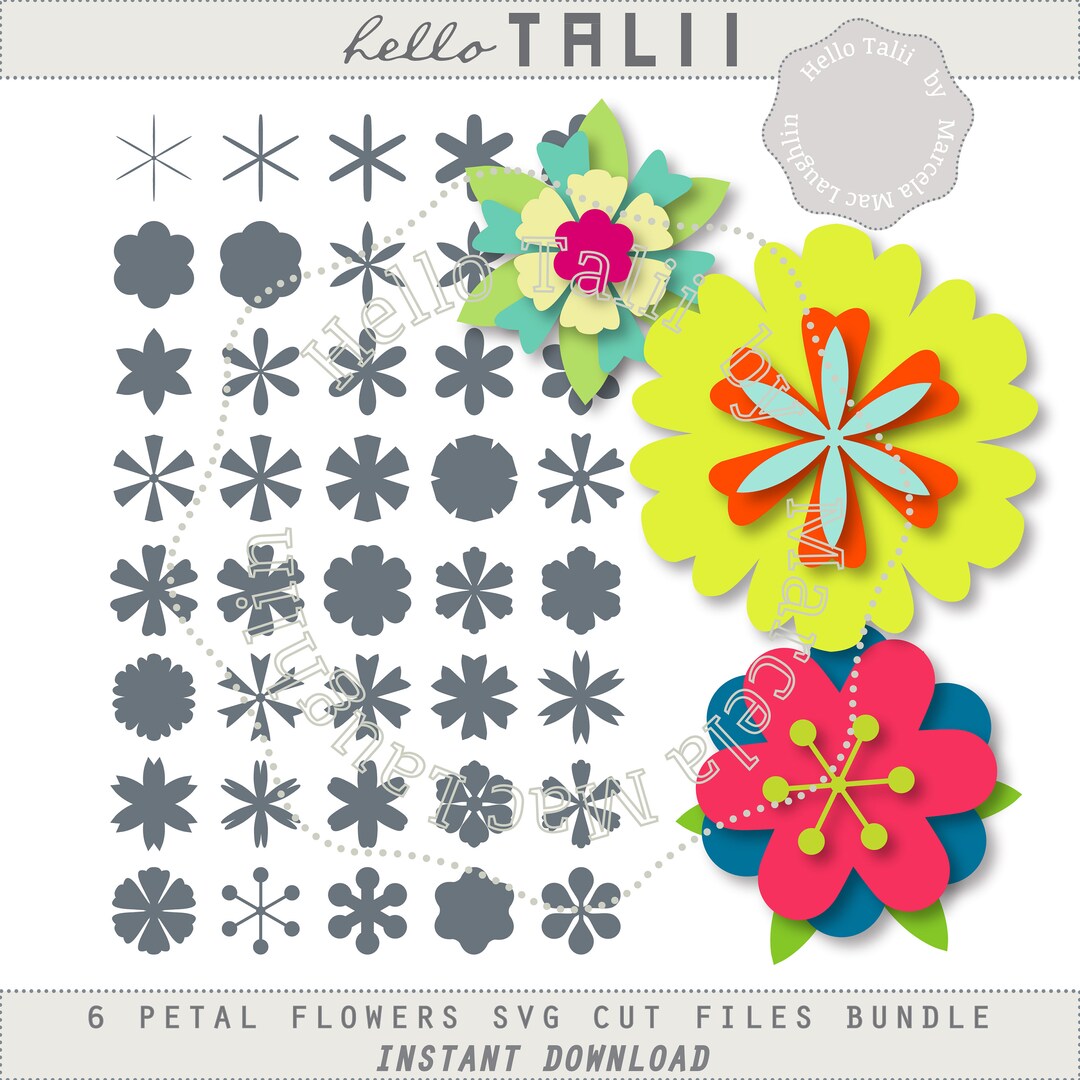 6 PETAL Flowers SVG Cut Files- 40 Flowers DIGITAL Cut Files for ...