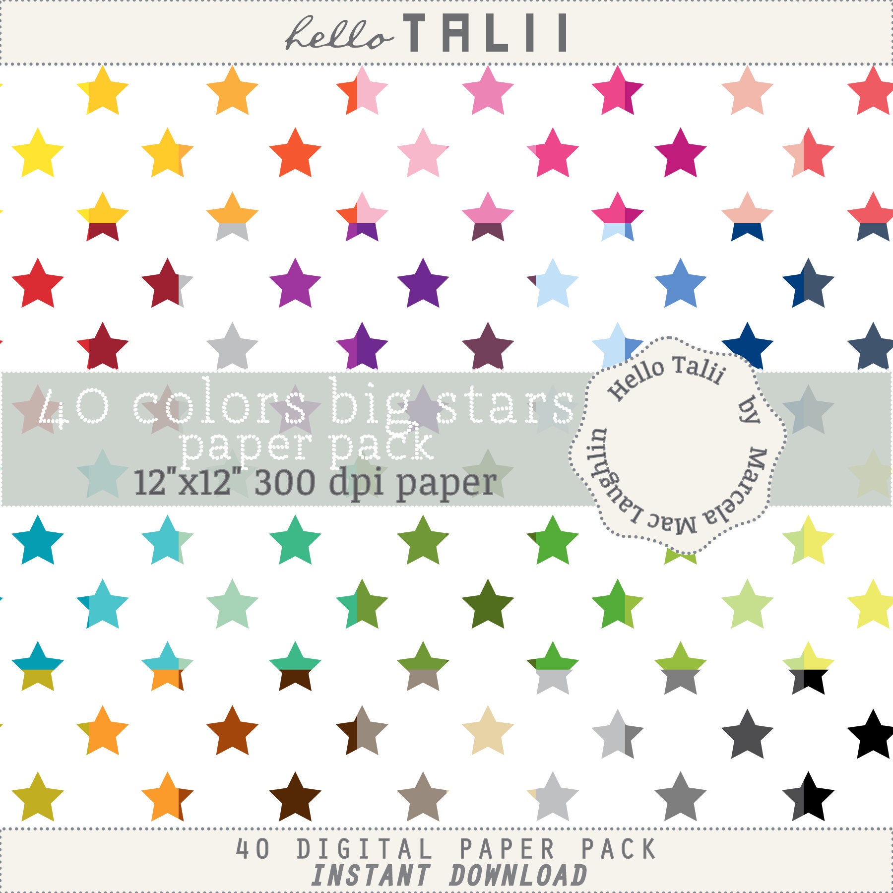 Big STARS Digital Paper 40 RAINBOW Colors Stars Bright - Etsy