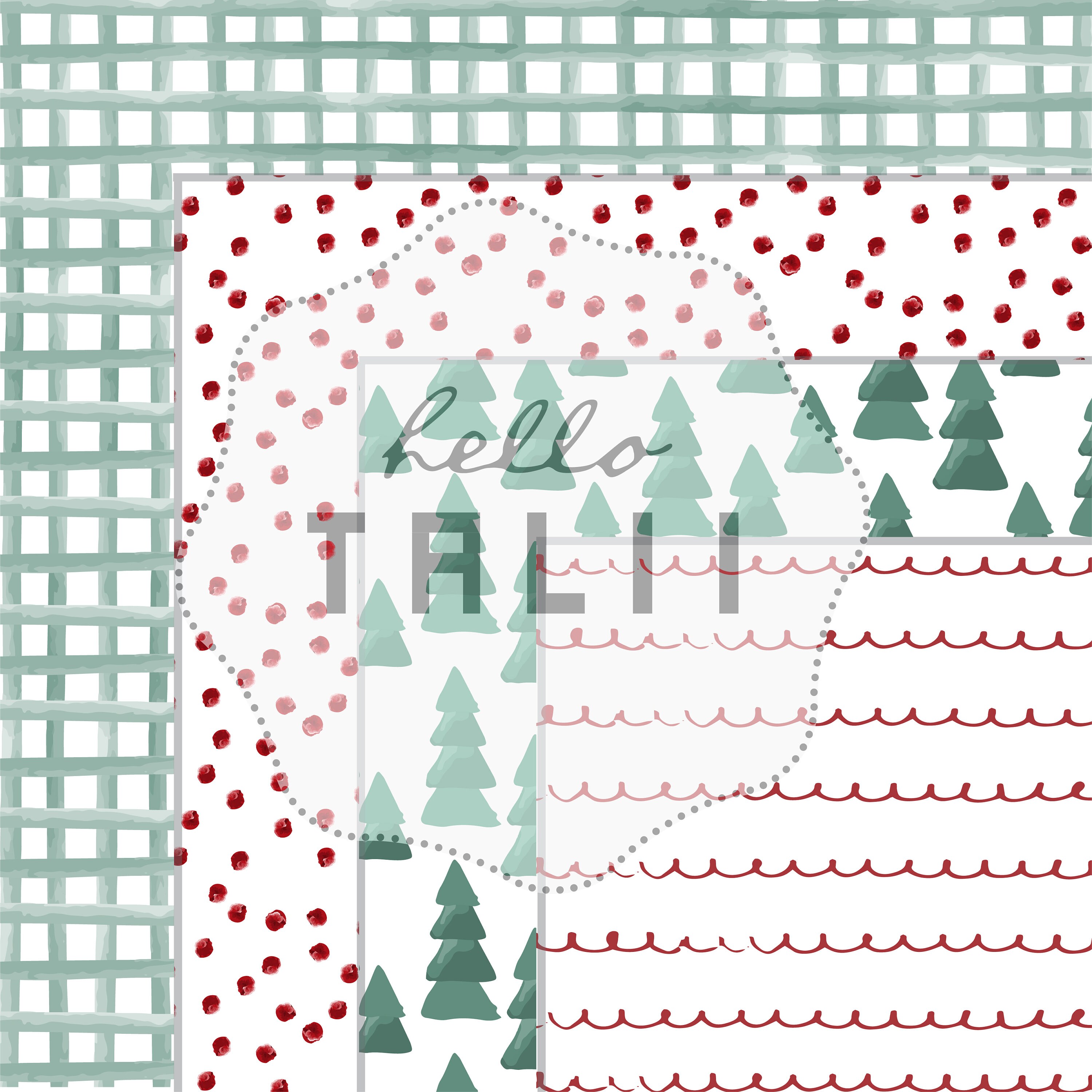 Christmas WATERCOLOR Digital Paper Red Green White Watercolor - Etsy