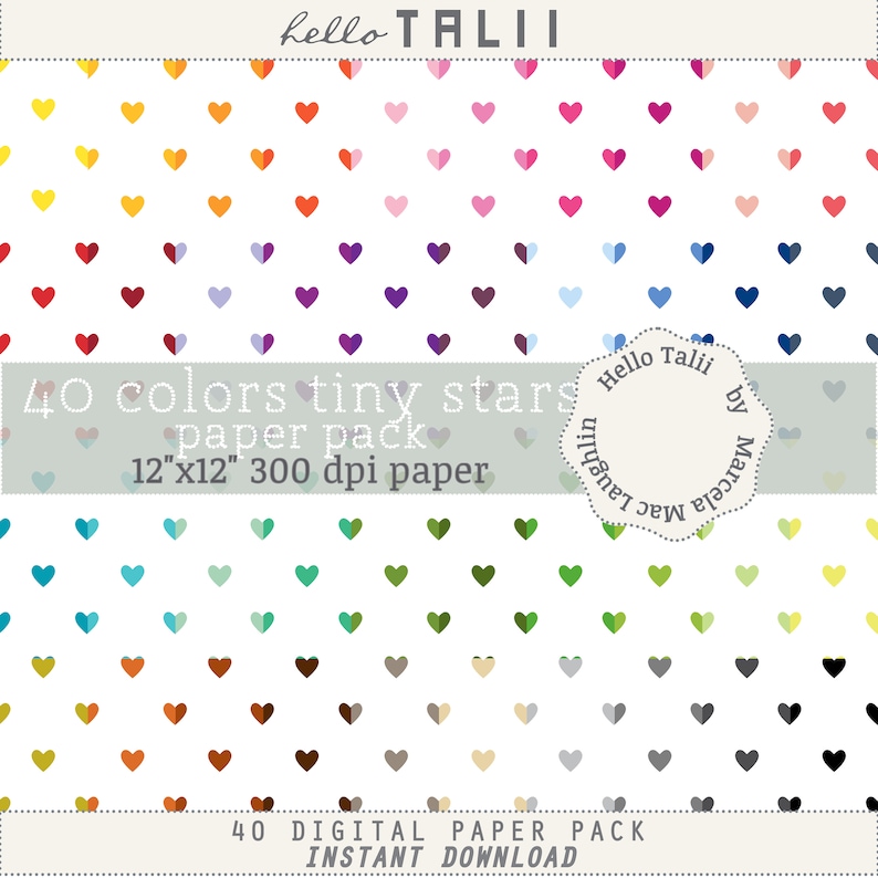 Hearts Digital Paper TINY HEARTS Little Colored Hearts - Etsy