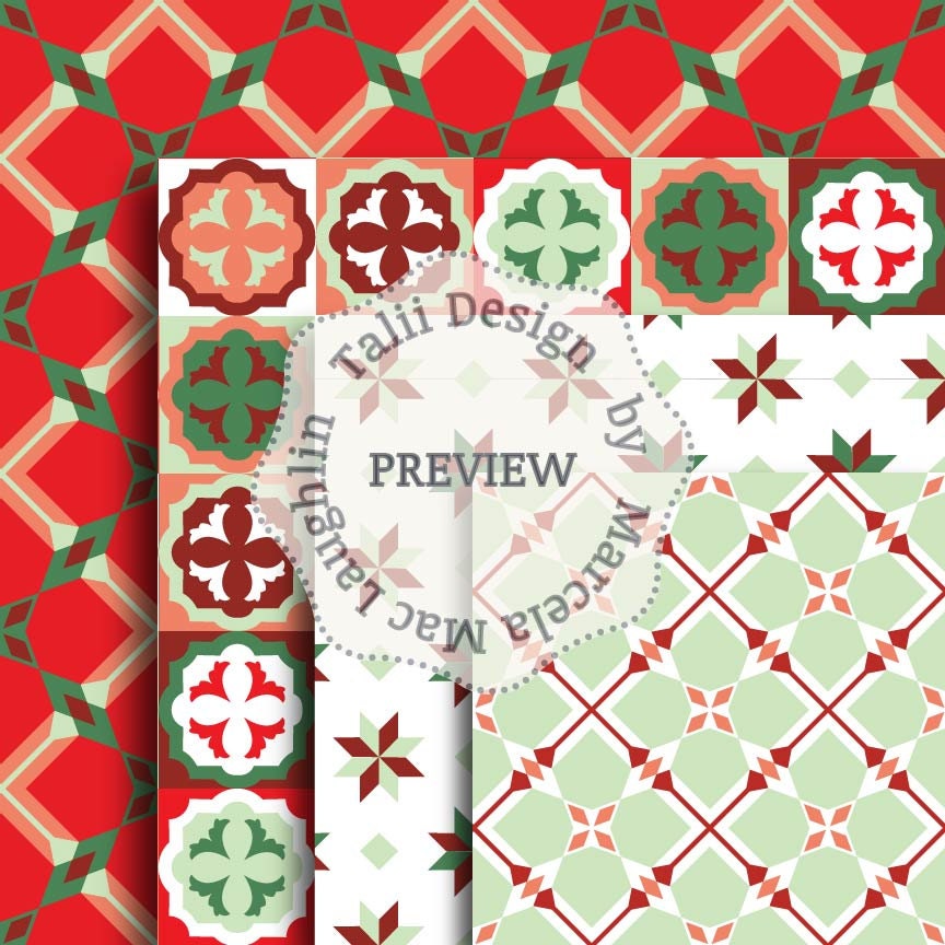 Christmas Digital Paper CHRISTMAS Tiles Moroccan Mosaics | Etsy