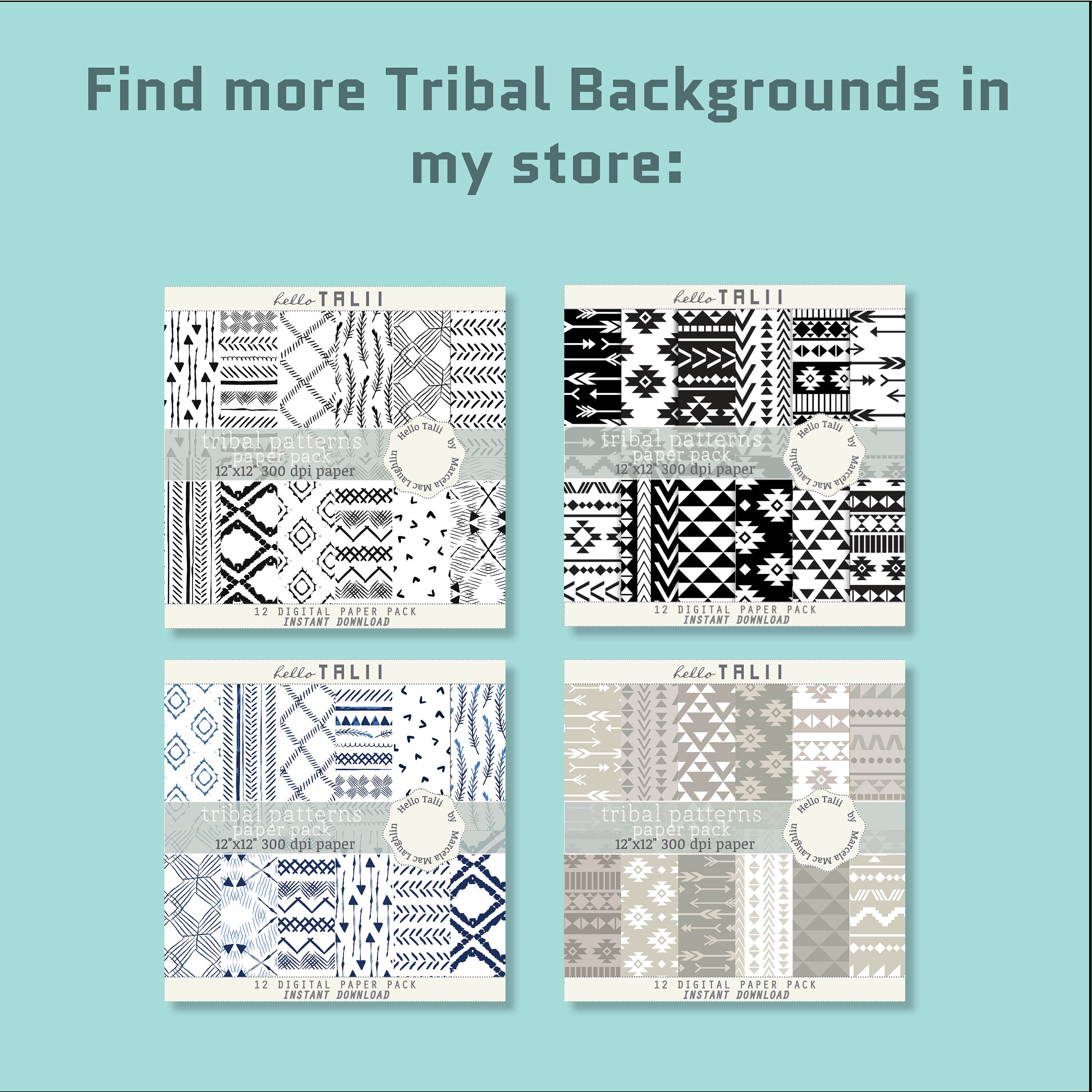 Tribal Digital Paper TRIBAL PATTERNS- Aztec Digital Paper Tribal Decor ...