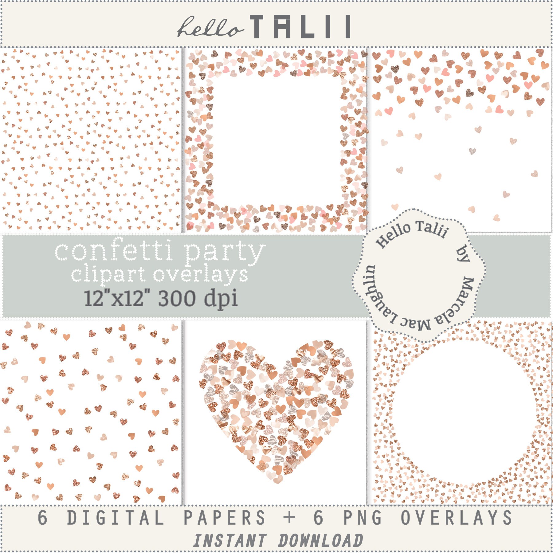 Rose Gold HEARTS Clipart Overlays Confetti Copper Hearts | Etsy