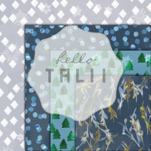 WINTER WATERCOLOR Digital Paper- Snowflakes Woods Falling Leaves Blue ...