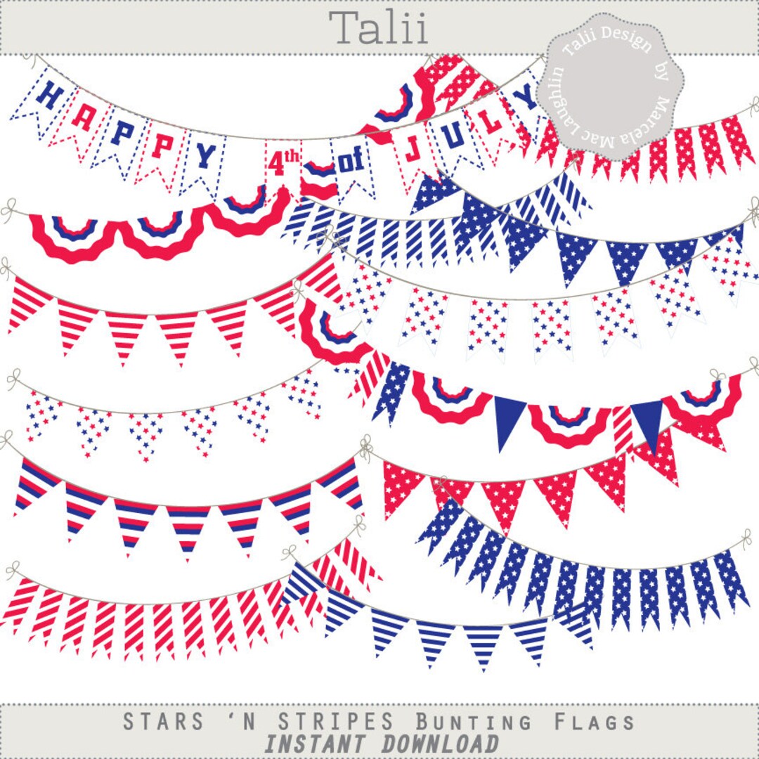 BUNTING Flags Clip Art 4th of JULY- Stars N Stripes American Flags ...