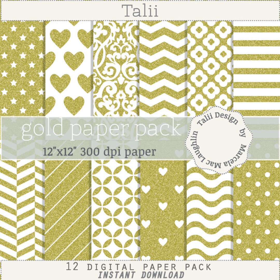 GOLD DIGITAL PAPER White and Gold Glitter Backgrounds Damask Flowers ...