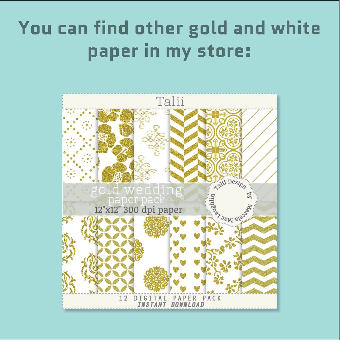 GOLD DIGITAL PAPER White and Gold Glitter Backgrounds Damask - Etsy