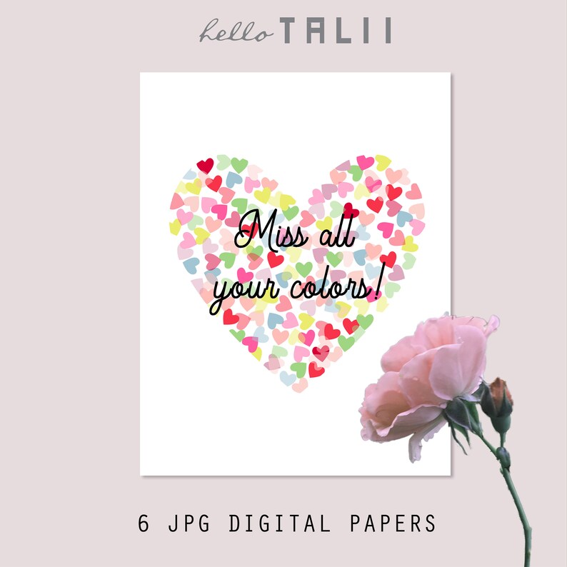 Rainbow HEARTS Overlays LETTER SIZE- Multicolor Confetti Hearts ...