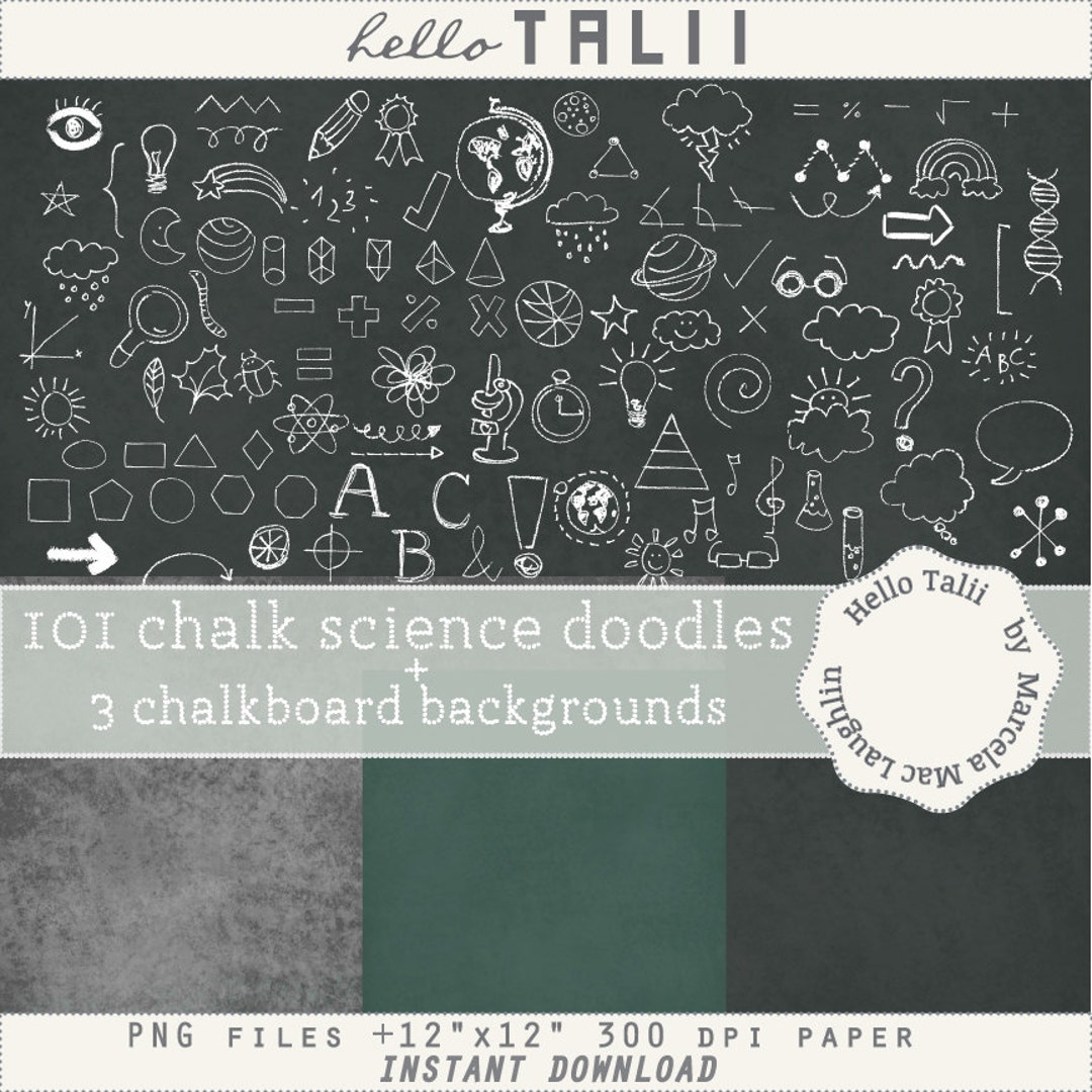 Chalkboard Back to SCHOOL Doodles Clip Art- 101 Science and Math WHITE ...