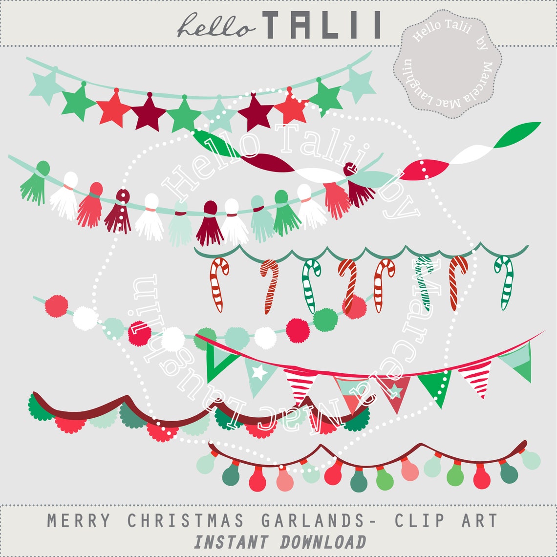 MERRY CHRISTMAS Garlands Clip Art Red Green and White Bunting - Etsy