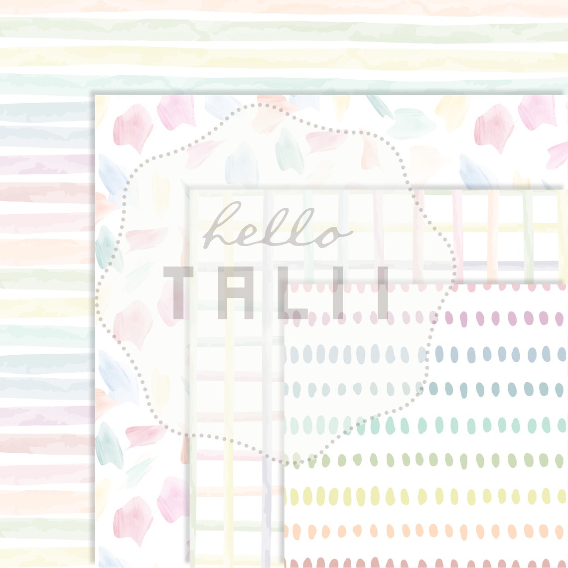 PASTEL RAINBOW WATERCOLOR Digital Paper Pastel Stripes Dots | Etsy