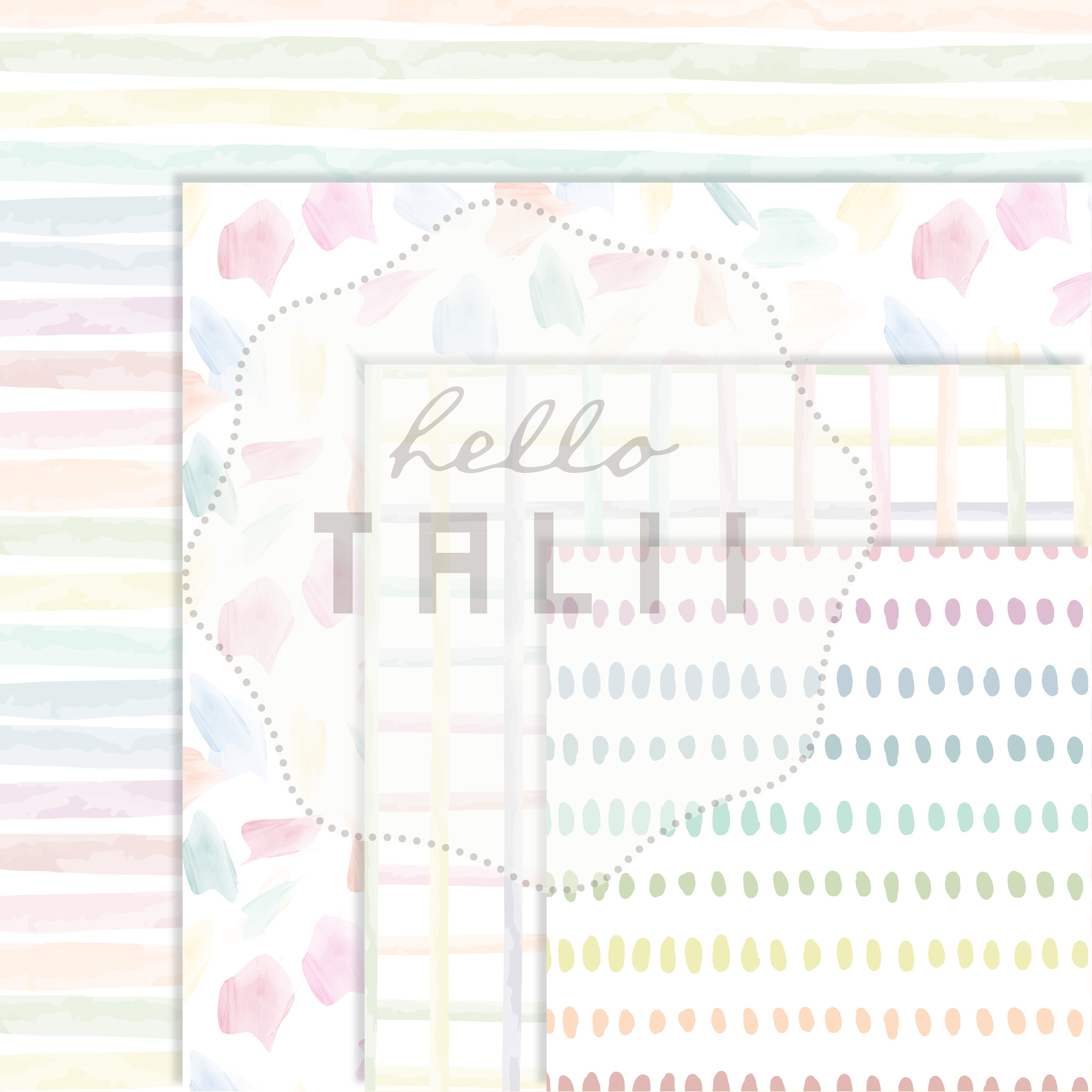 PASTEL RAINBOW WATERCOLOR Digital Paper Pastel Stripes Dots | Etsy