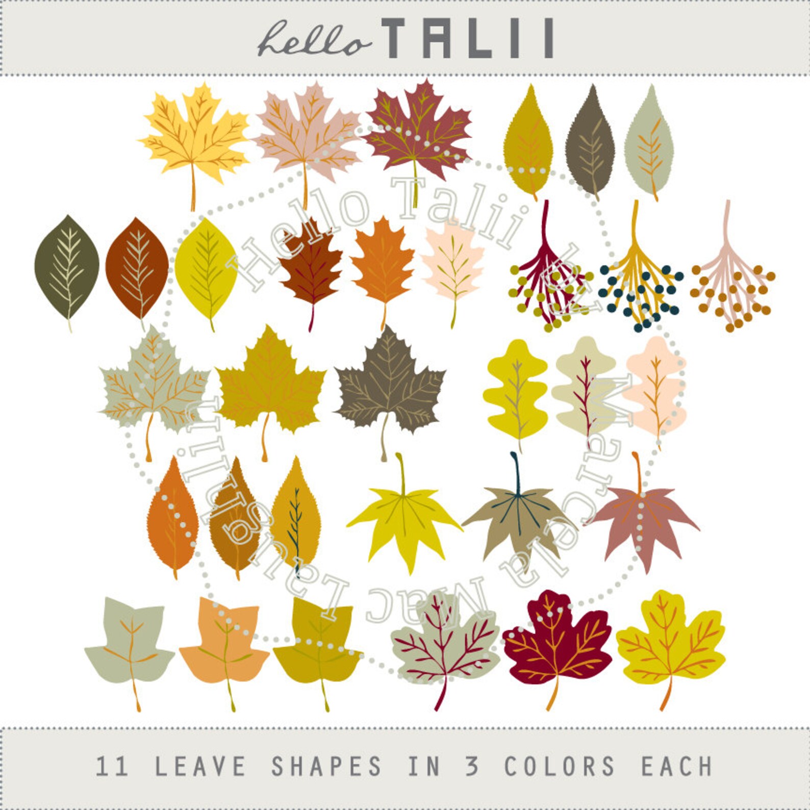 FALL LEAVES Clip Art- 33 Autumn Leaves in Brown Orange Red Green Yellow ...