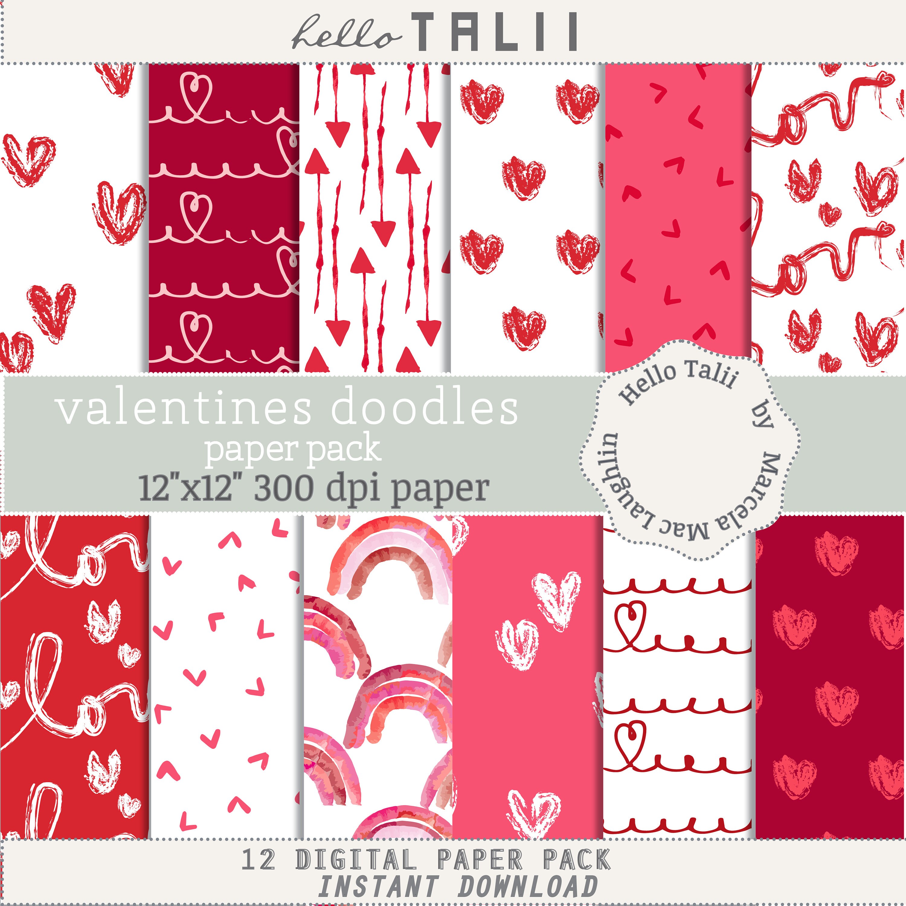 Valentines DAY Digital Paper Valentine's Day DOODLES | Etsy
