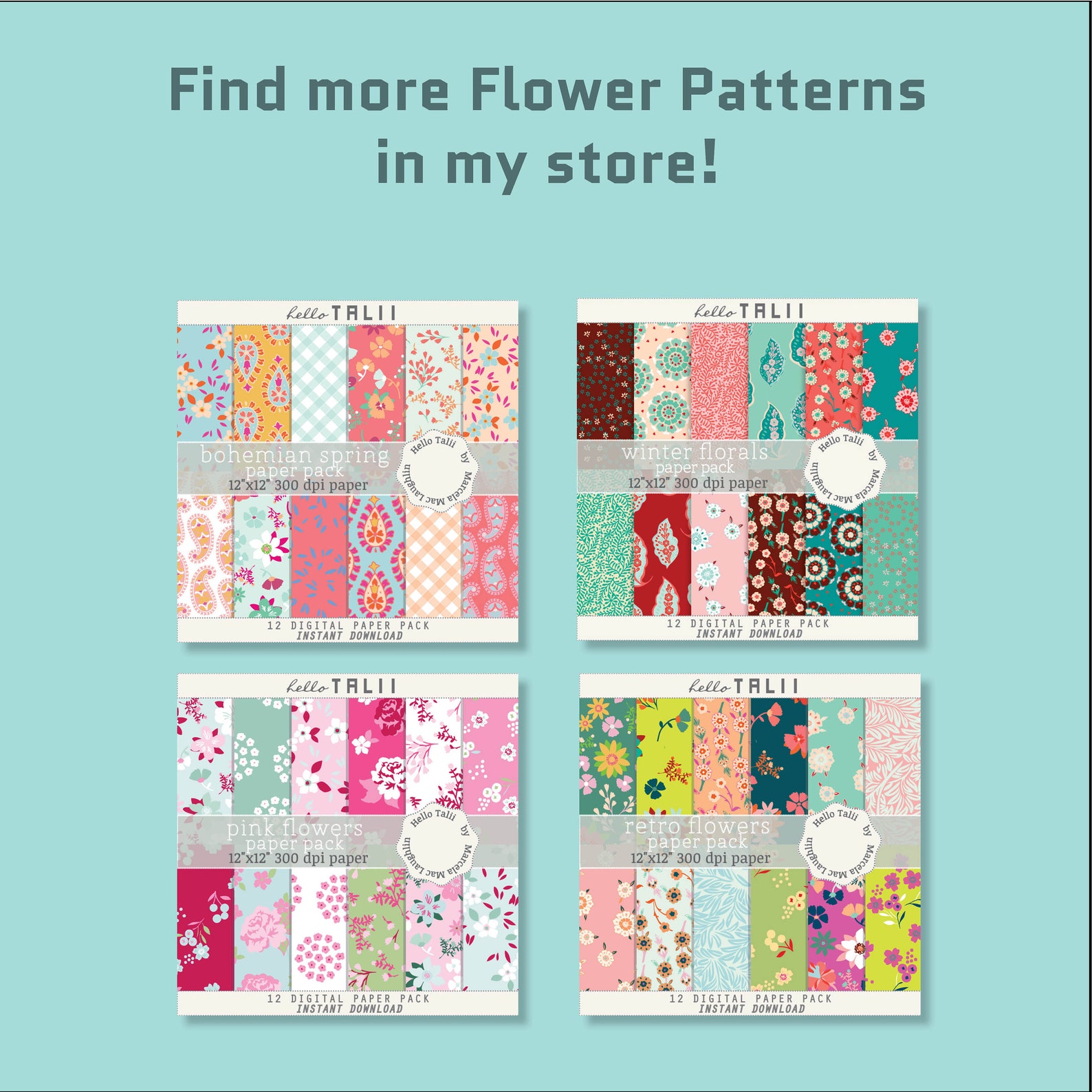 Flower Digital Paper FLORAL PATTERNS Floral Digital - Etsy