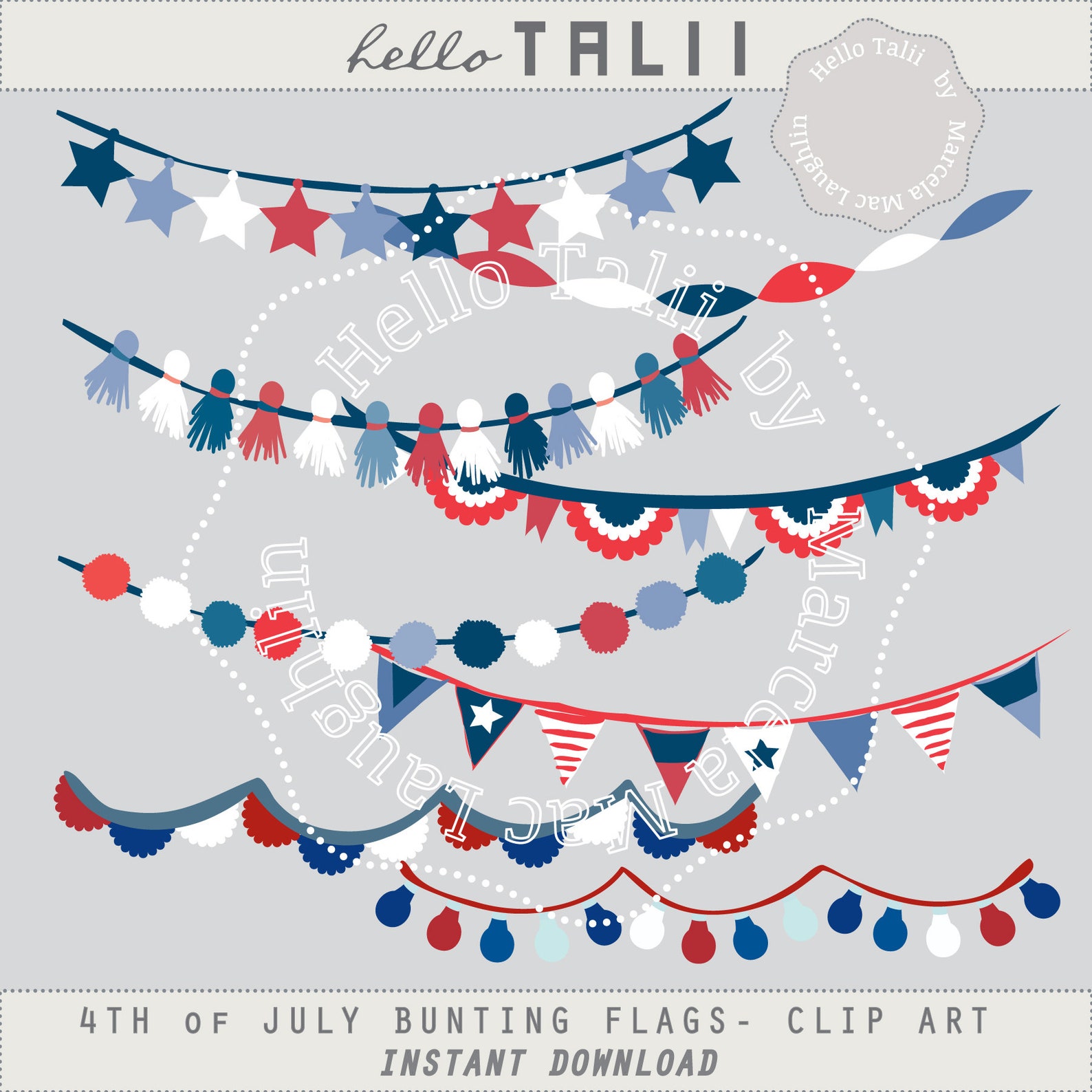 4th of July WATERCOLOR Bunting Flags Clip Art Bunting Banners | Etsy