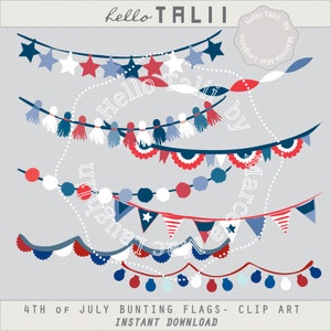 4th of July WATERCOLOR Bunting Flags Clip Art Bunting Banners - Etsy