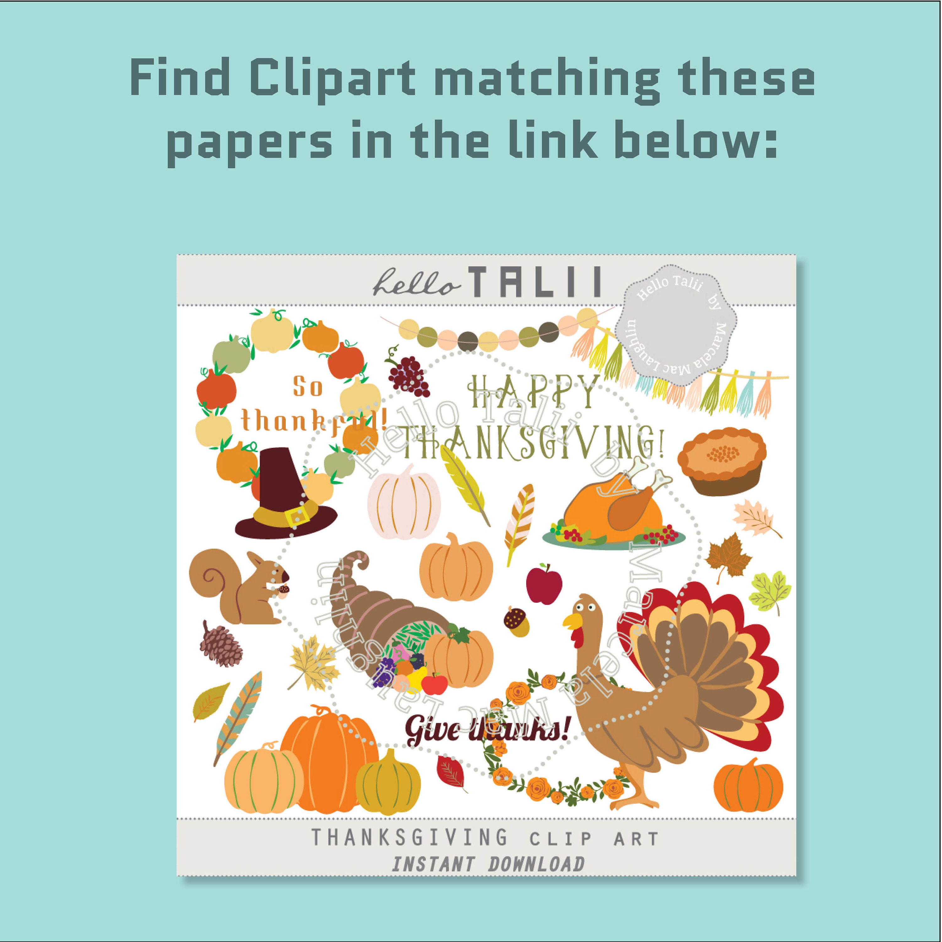 Happy THANKSGIVING Digital Paper Thanksgiving Decor Turkey - Etsy