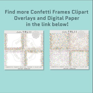 Confetti FRAMES Clipart Overlays + Digital Papers- RAINBOW Hearts Stars ...