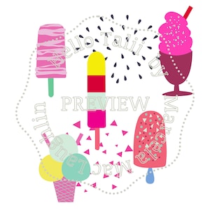 Ice Cream Party Clipart- Bright Colors Ice Cream Cones Ice Pops ...