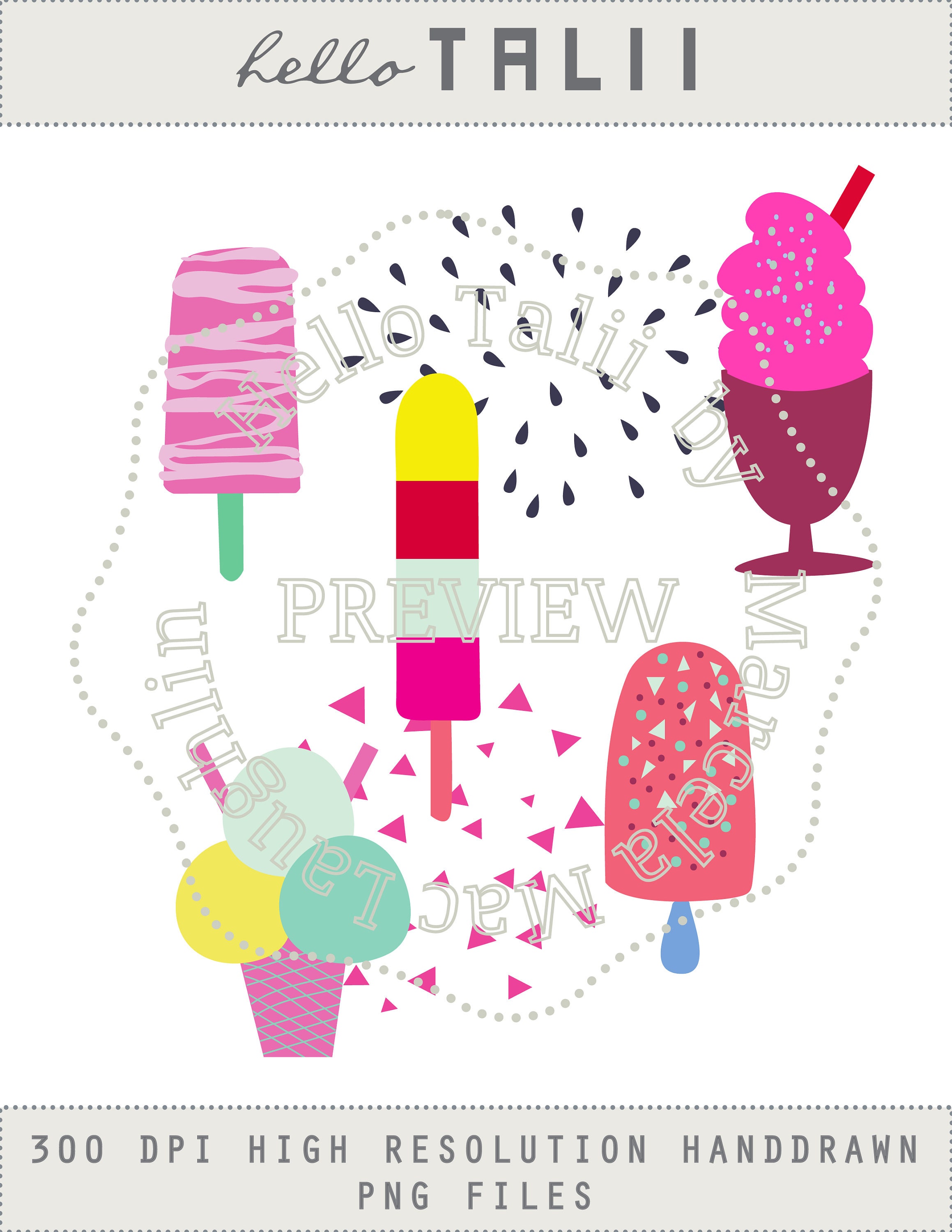 Ice Cream Party Clipart- Bright Colors Ice Cream Cones Ice Pops ...