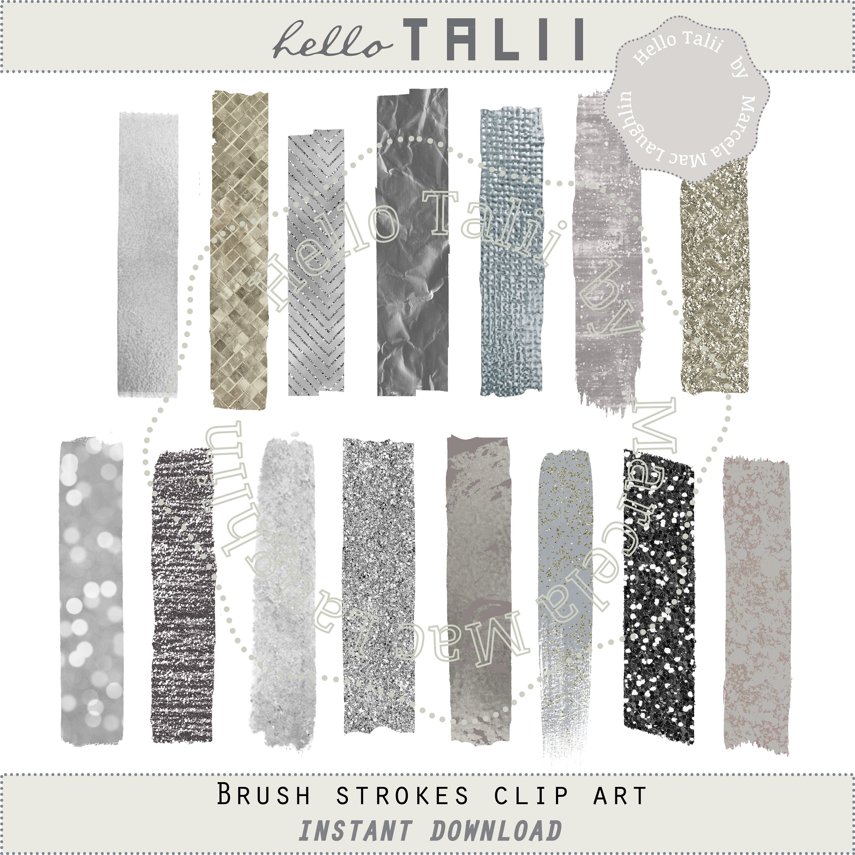 SILVER BRUSH STROKES Png Clipart Grey handpainted washi tape | Etsy
