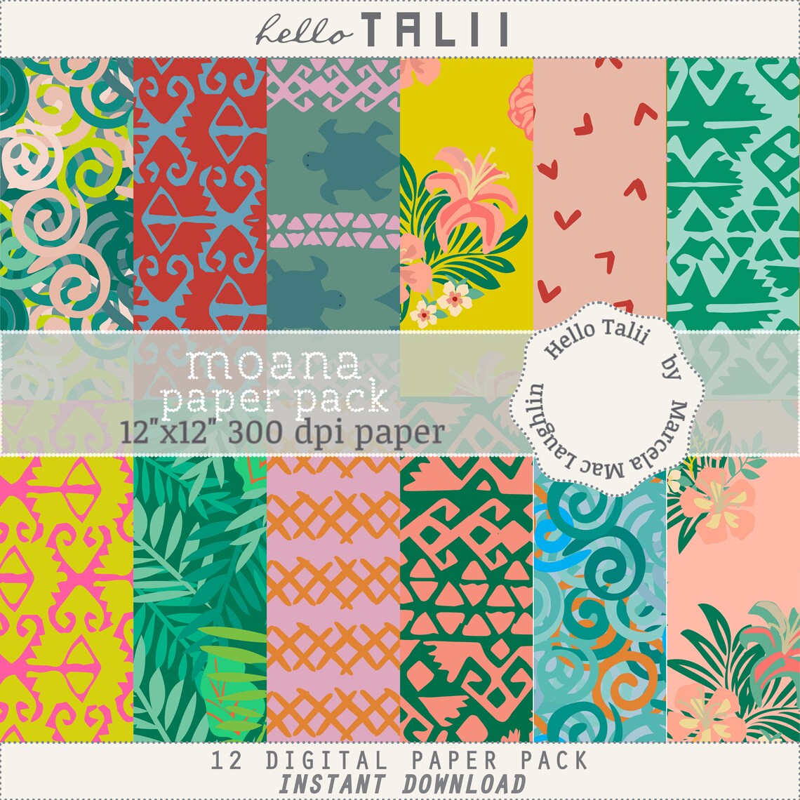 MOANA Digital Paper Moana Birthday Decor Tribal Tatoos - Etsy