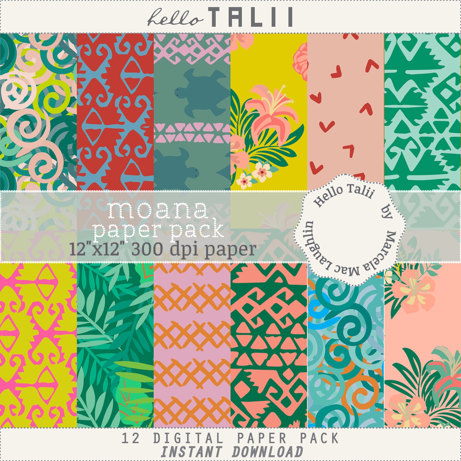 MOANA Digital Paper- Moana Birthday Decor Tribal Tatoos Hawaiian ...