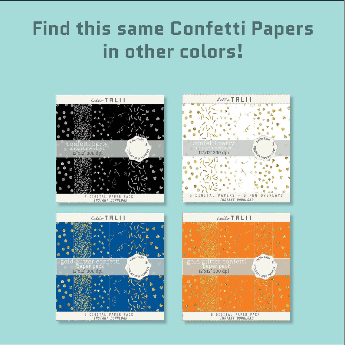 Black and Gold CONFETTI Digital Papers Glitter Confetti Party | Etsy