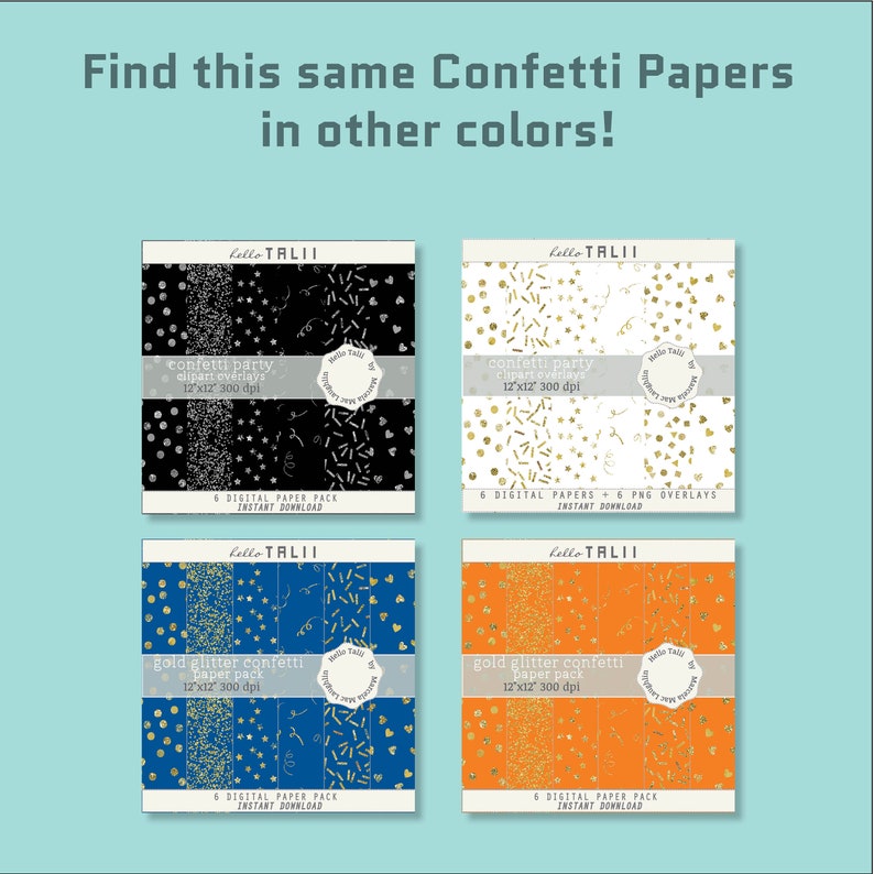 Black and Gold CONFETTI Digital Papers Glitter Confetti Party | Etsy