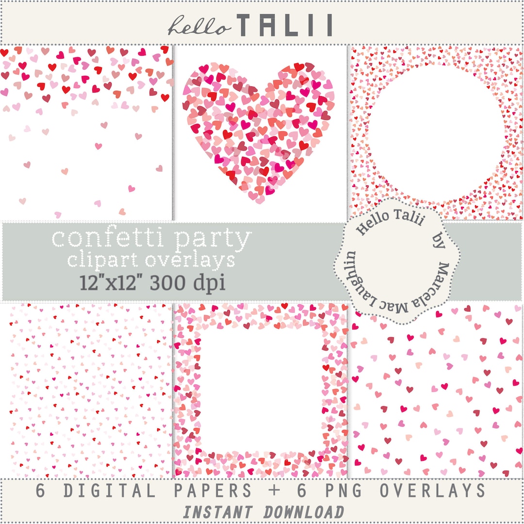 HEARTS Overlays Transparent PNG+ JPG Digital Papers- Red Hearts Clipart ...