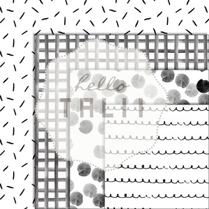 WATERCOLOR BLACK and WHITE Digital Paper- Handpainted Doodles Black and ...