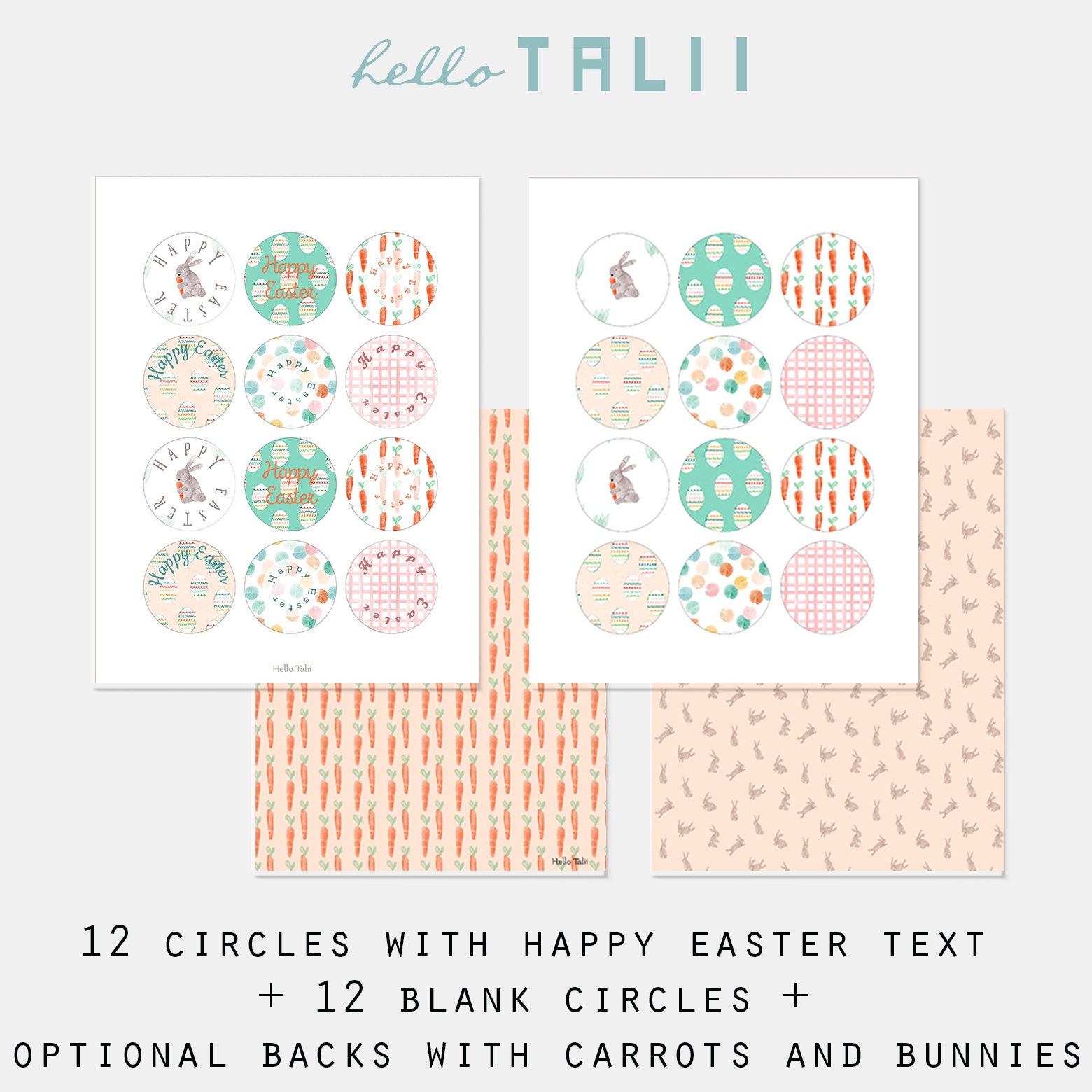 WATERCOLOR EASTER PRINTABLE Cupcake Toppers- Pastel Watercolor Bunnies ...