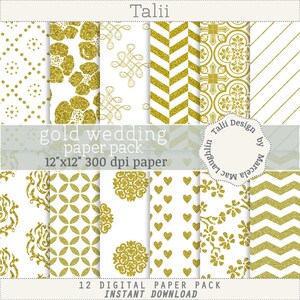 Gold Digital Paper WHITE and GOLD Glitter Backgrounds Flowers Damask ...