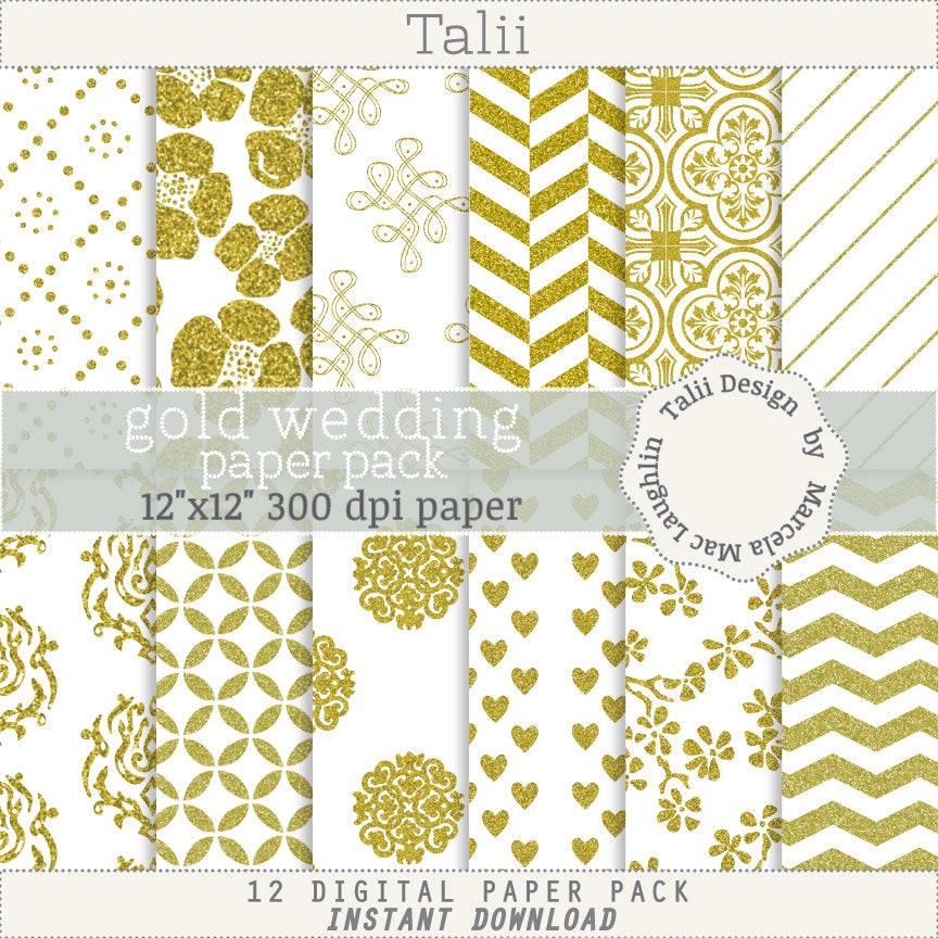 Gold Digital Paper WHITE and GOLD Glitter Backgrounds Flowers | Etsy