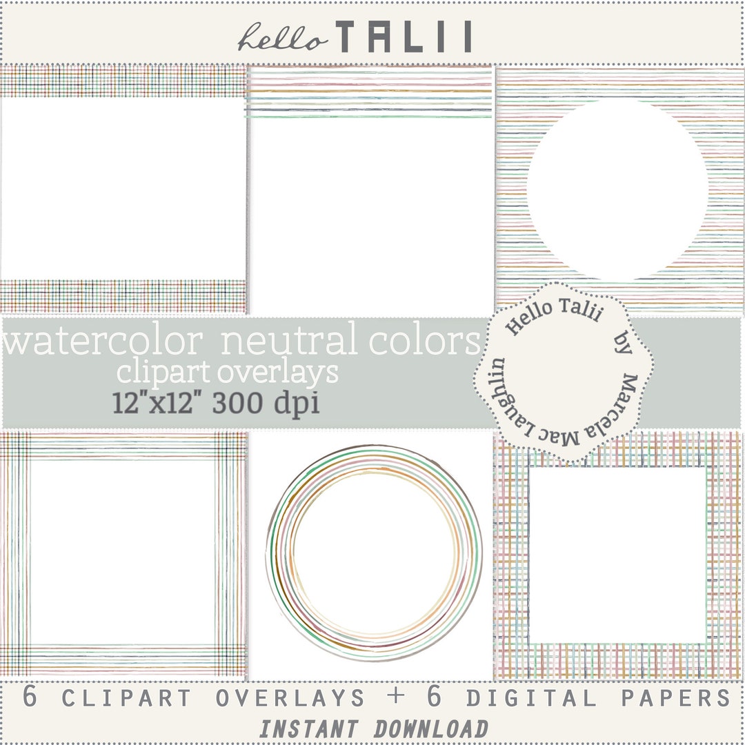 WATERCOLOR NEUTRAL Clipart Overlays- Neutral Colors Stripes and ...