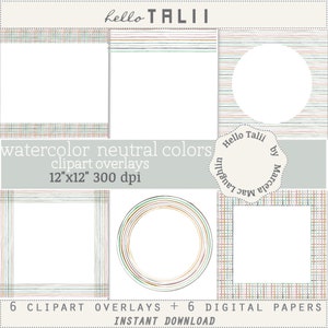 WATERCOLOR NEUTRAL Clipart Overlays- Neutral Colors Stripes and ...