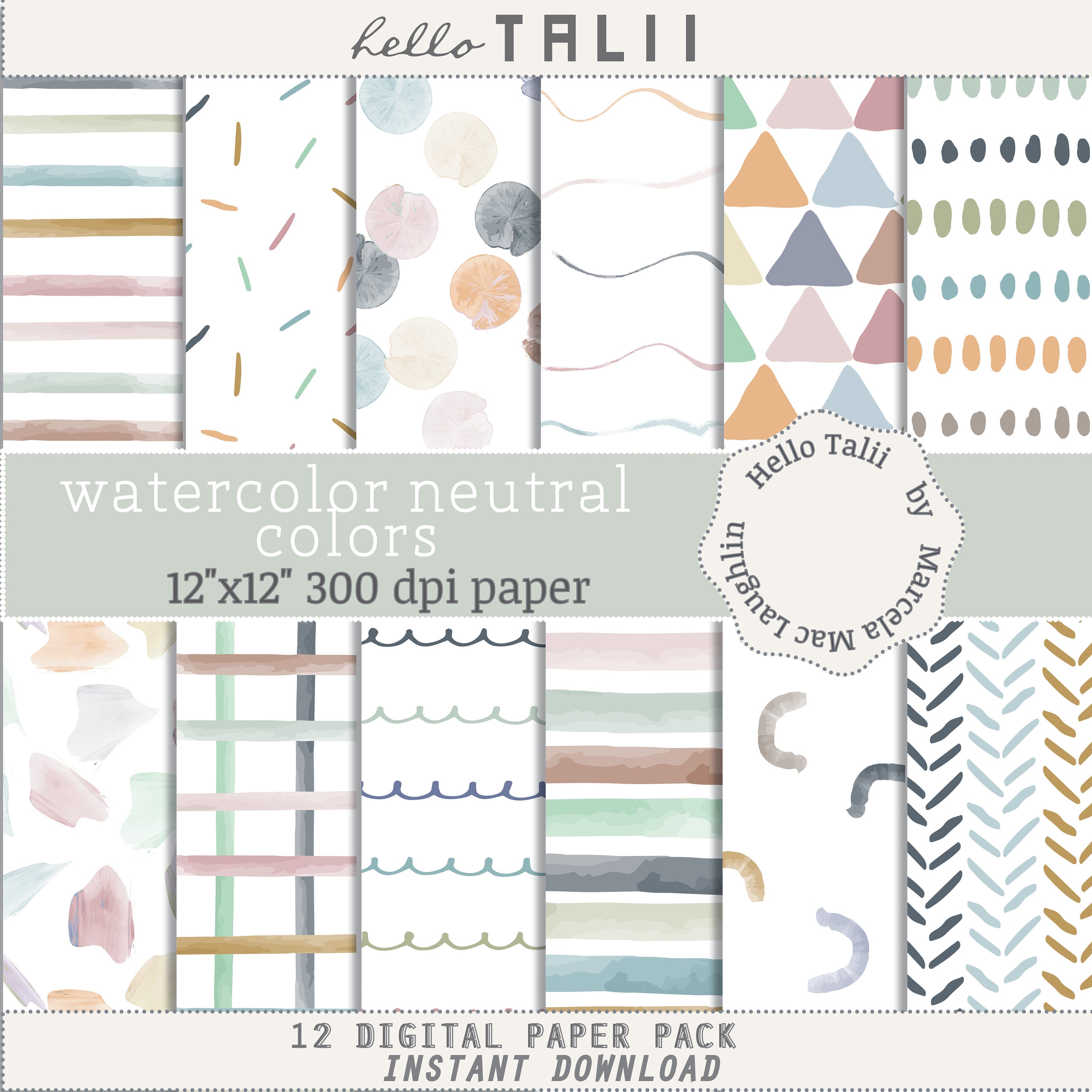 WATERCOLOR NEUTRAL COLORS Digital Paper Neutral and Pastel | Etsy